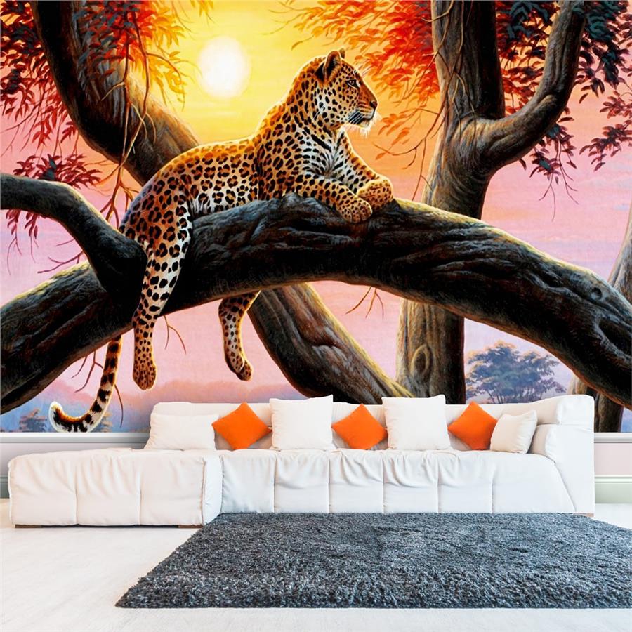 Leopar ve Orman 3D Duvar Kağıdı